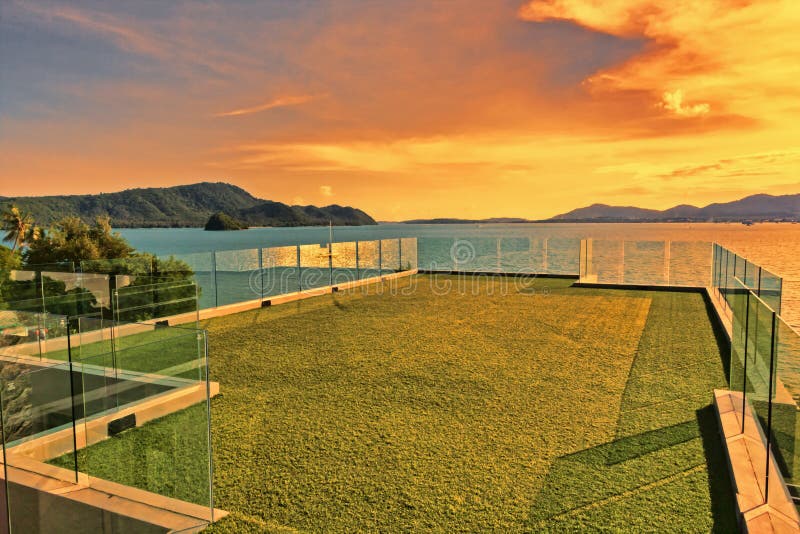 Luxurious Terrace Overlooking a Tropical Sea Sunset Stock Photo - Image ...
