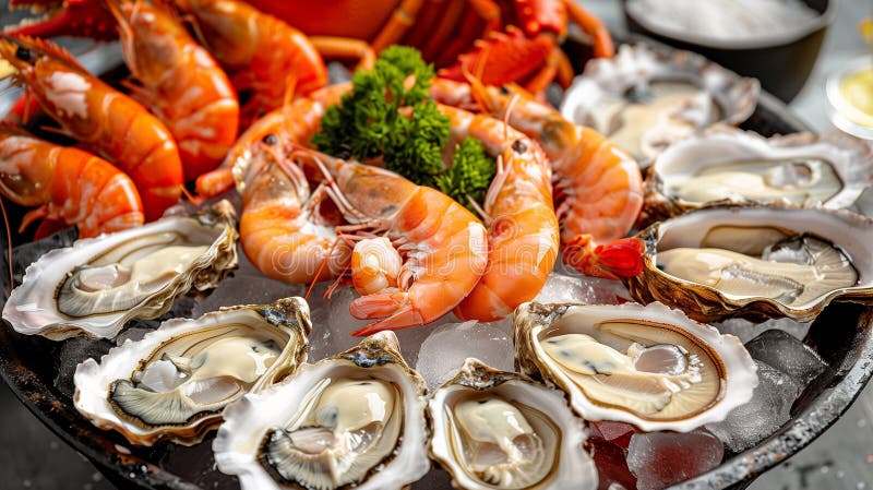 Luxurious Seafood Platter with Oysters Shrimp and Lobster Stock ...