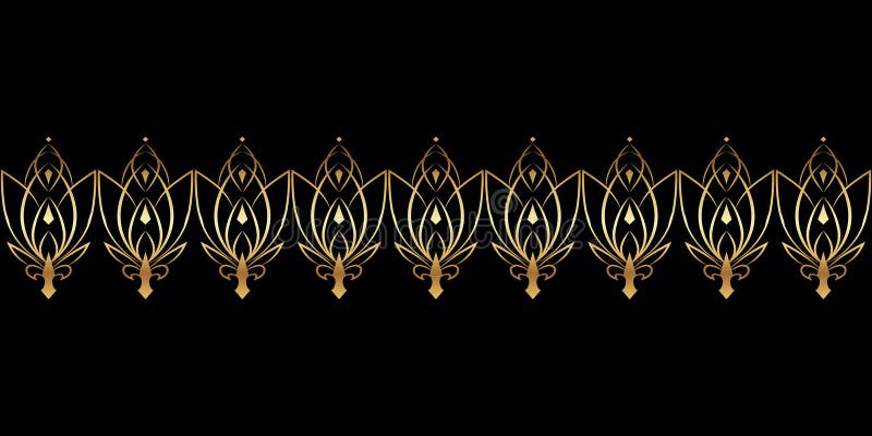 Luxurious Seamless Golden Ornamental Border on Black Background Elegant ...