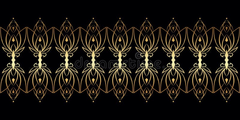 Luxurious Seamless Golden Ornamental Border on Black Background Elegant ...