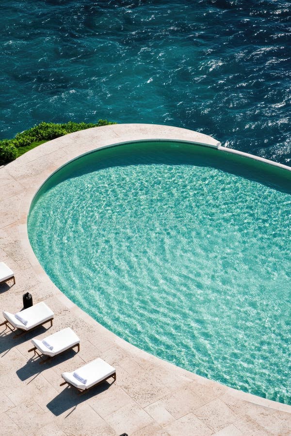 Luxurious Seaside Swimming Pool Overlooking Blue Ocean Waves Stock ...