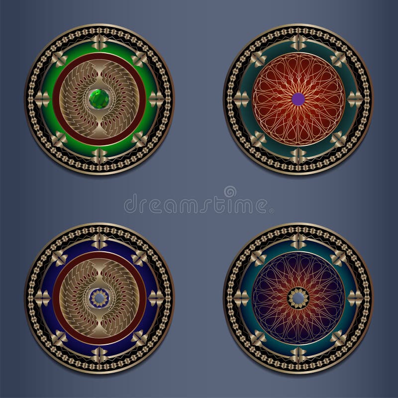 A Luxurious Set of Four Plates Stock Illustration - Illustration of ...