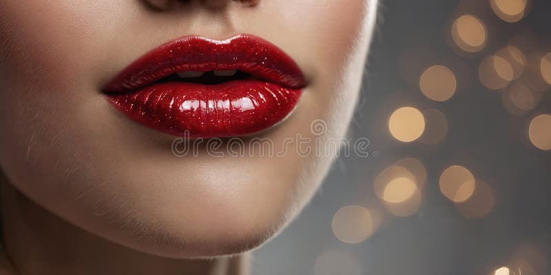 Luxurious Shiny Shining Lip Makeup Beautiful Shiny Female Lips. Stock ...