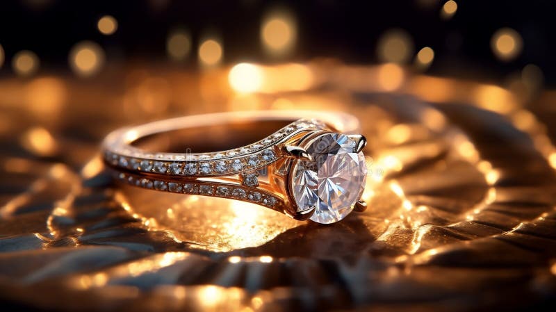 Luxurious Shot of a Dazzling Diamond Ring, Placed on a Velvet Cushion ...