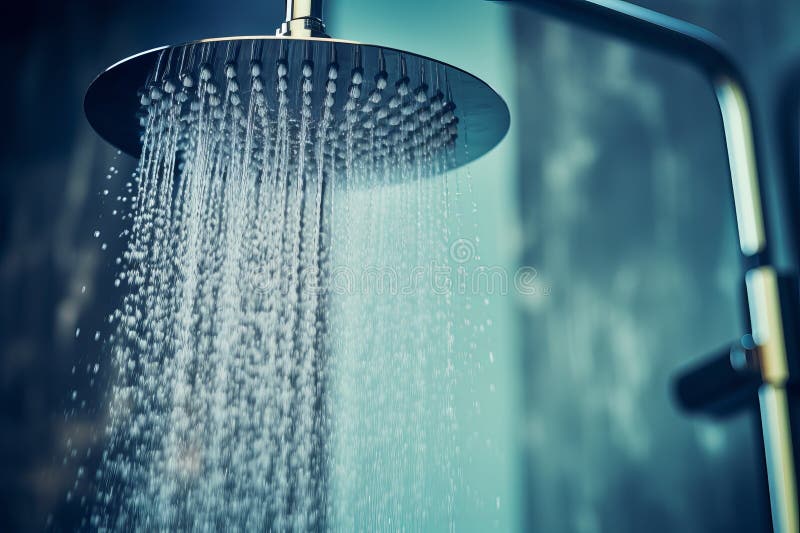 Luxurious Shower Head Emitting a Cascade of Water in a Modern Bathroom ...