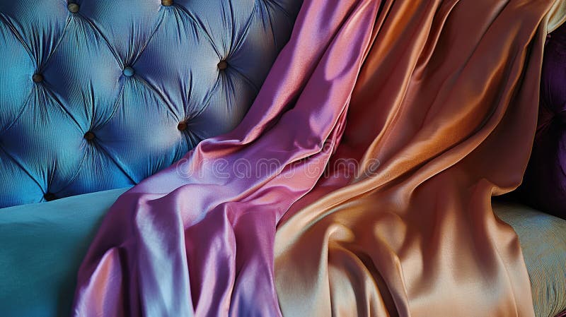 Luxurious Silk Drapes on a Tufted Velvet Sofa Stock Image - Image of ...