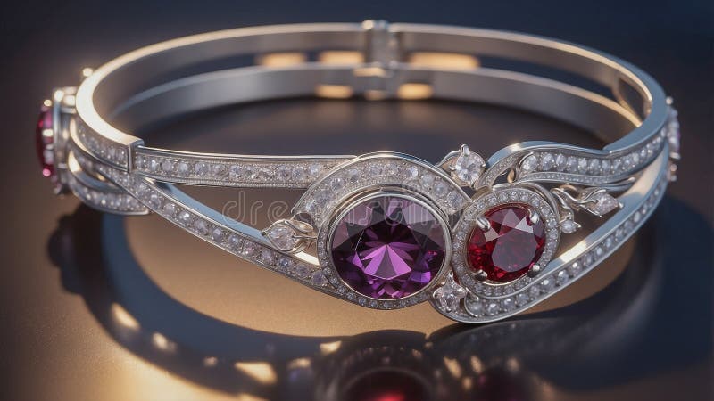 Luxurious Silver Bracelet with Ruby and Amethyst Gemstones Stock ...