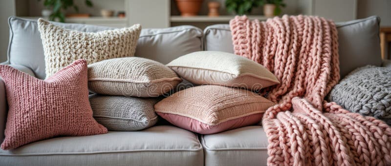 Luxurious Sofa Adorned with Textures and Fabrics in a Cozy Setting ...