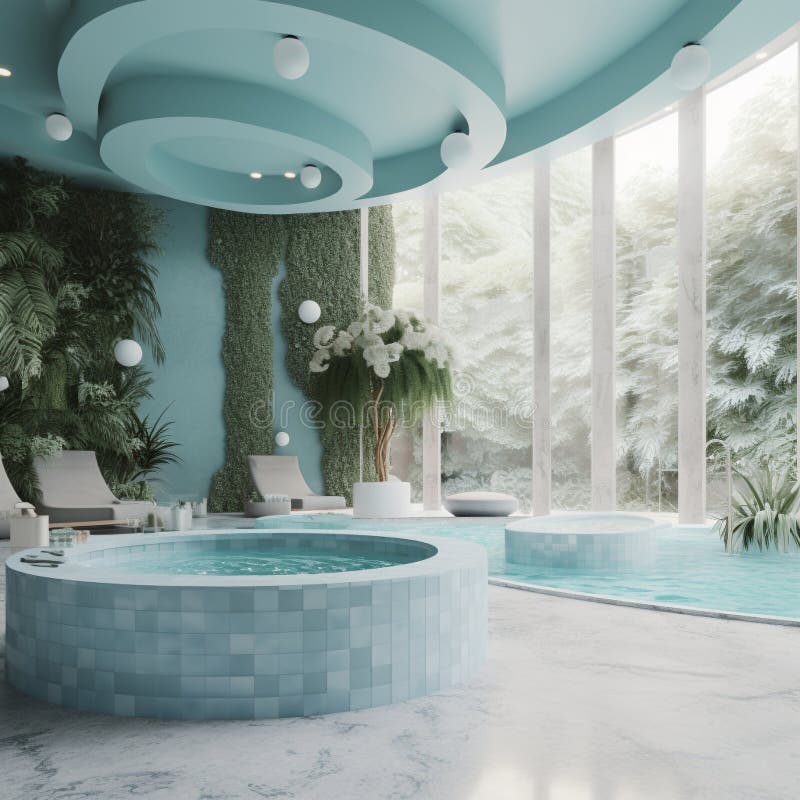 Luxurious Spa with Abstract Architecture Background Stock Illustration ...