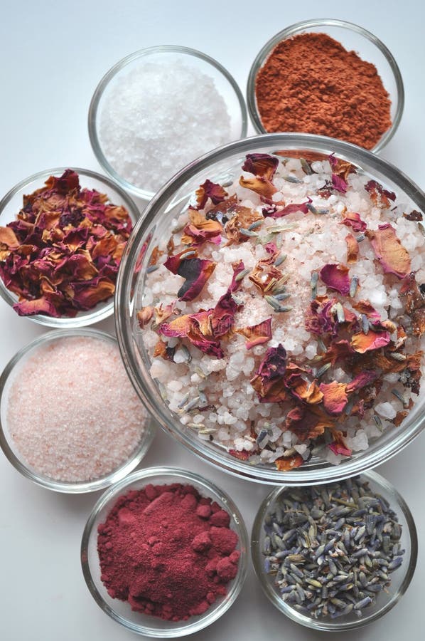 Luxurious SPA Bath Salts and Ingredients in Bowls Stock Image - Image ...