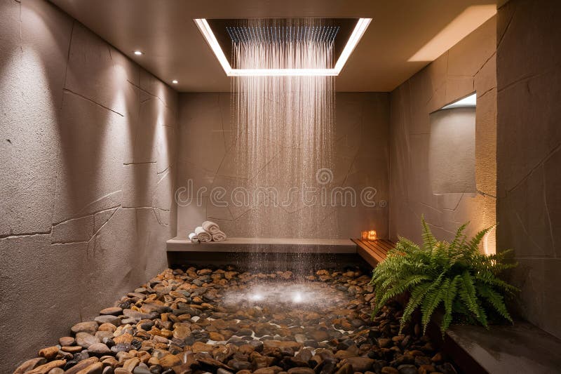 Luxurious Spa Experience in Modern Stone Rain Shower Room with Natural ...