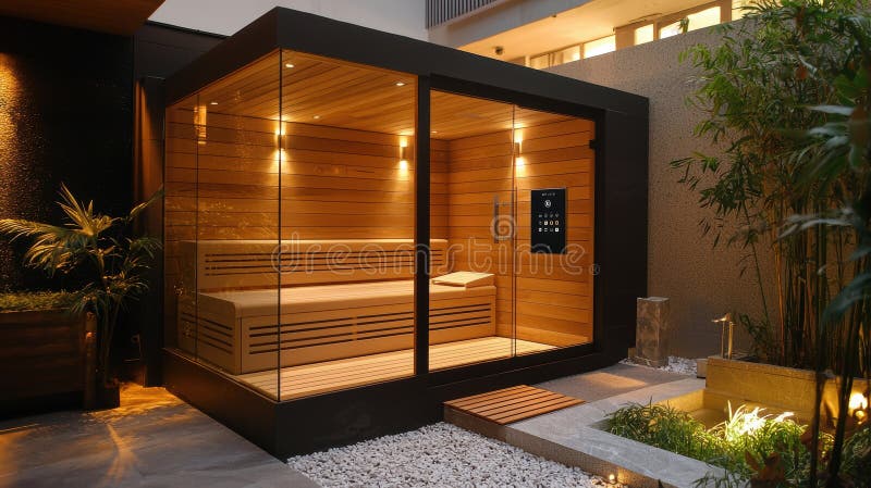 Luxurious Spa with High-Tech Sauna Featuring Integrated Digital Control and Ambient Lighting ...