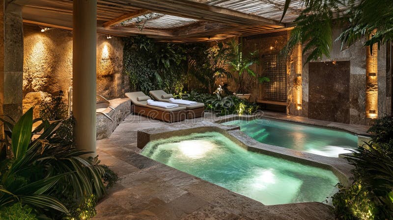 Luxurious Spa Indoor Pools Calming Lighting Greenery Stock Photos ...
