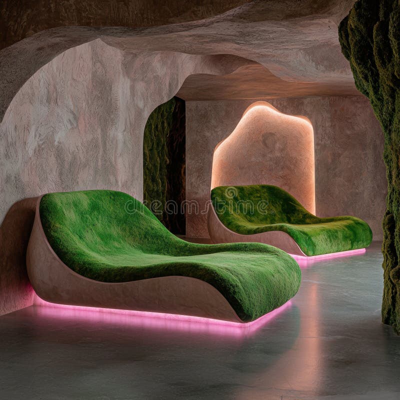 Luxurious Spa Interior Design with Moss-covered Seating and Pink ...