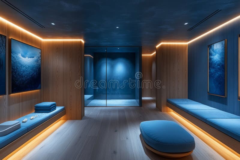 Luxurious Spa Interior Featuring Soothing Blue Tones and Elegant ...