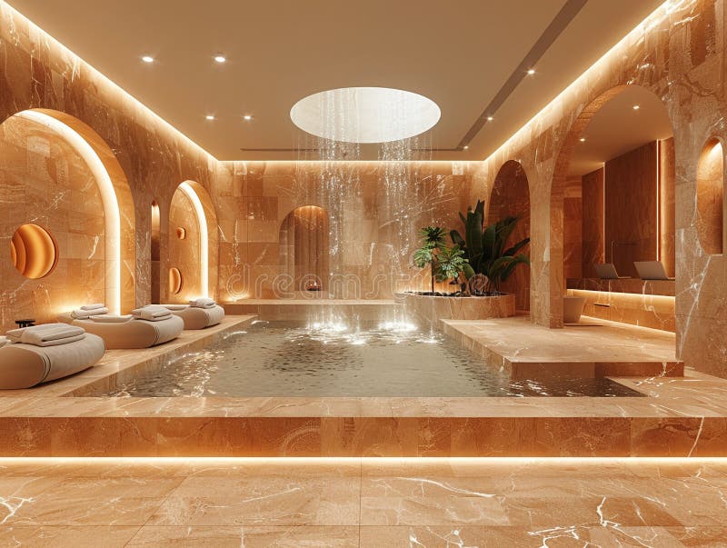 Luxurious Spa Reception with Water Features and Tranquil Music3D Render ...