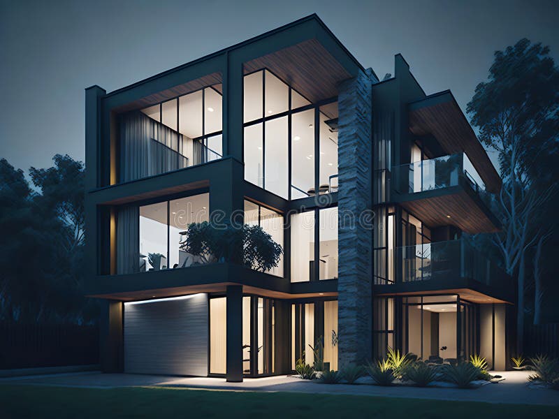 A Luxurious and Spacious Modern House on Night View. Generative AI ... A Luxurious and Spacious Modern House on Night View. Generative AI ...