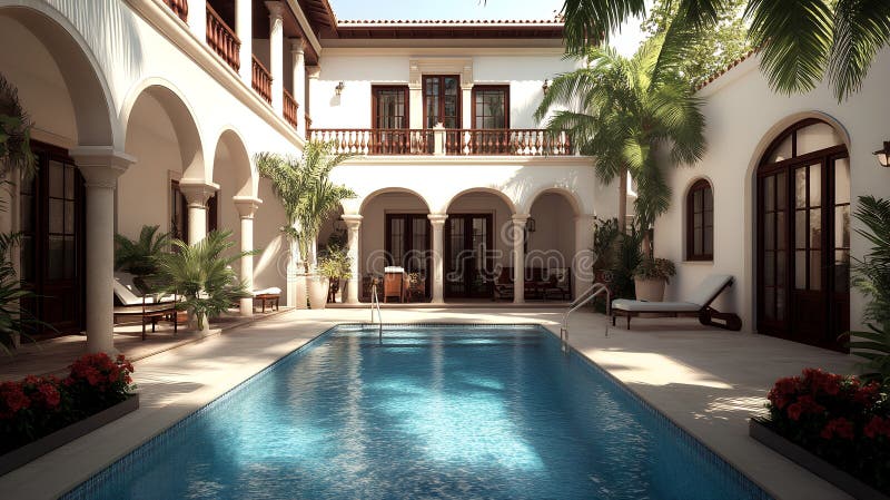 Luxurious Spanish-style Courtyard with a Refreshing Swimming Pool ...