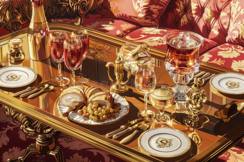 A Luxurious Spread of Delicious Food and Wine Arranged on a Table ...