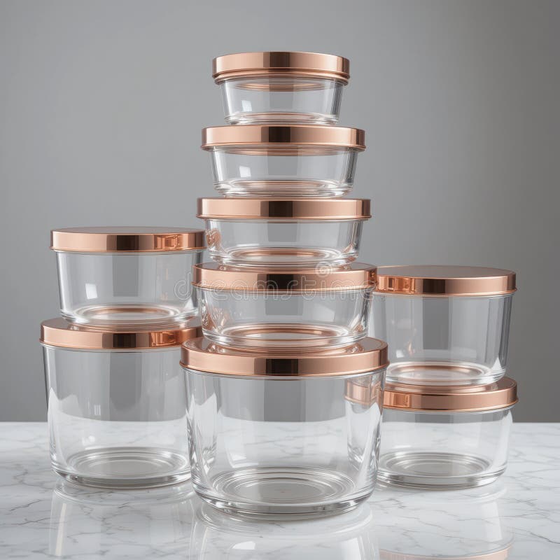 Luxurious Stack of Glass Storage Containers with Rose Gold Lids ...