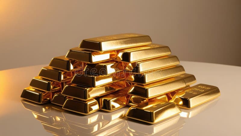 Luxurious Stack of Gleaming Gold Bars Reflecting Ambient Light in Ultra ...