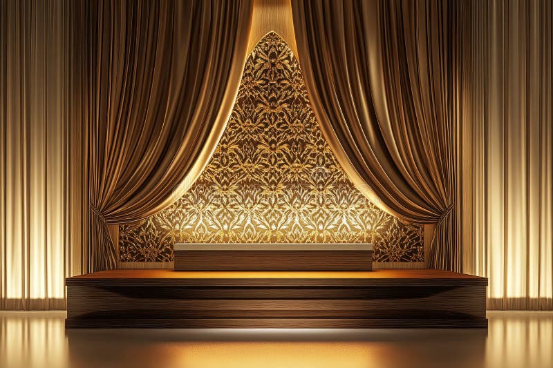 A Luxurious Stage with Golden Curtains and Intricate Backdrop, Designed ...