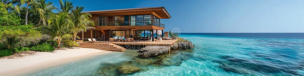 Luxurious Stilted Beach House on the Seashore Stock Photo - Image of ...