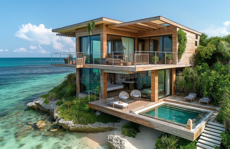 Luxurious Stilted Beach House on the Seashore Stock Photo - Image of ...