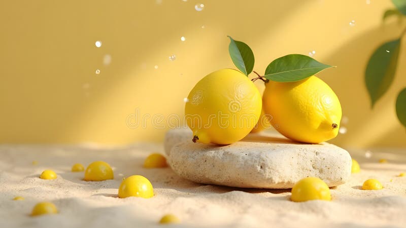 Luxurious Stone and Lemon Display in Hyper-Realistic 3D Rendering Stock ...