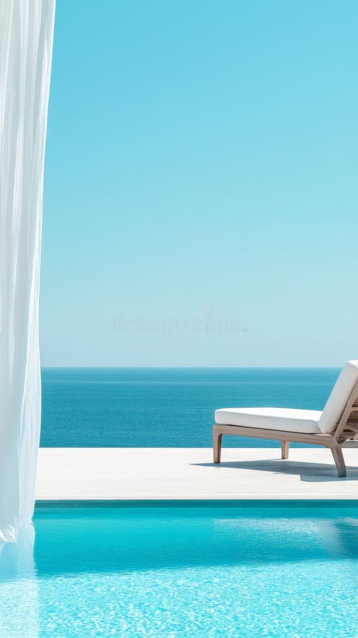 Infinity Pool Overlooking Tranquil Ocean with Empty Sunbed and White ...