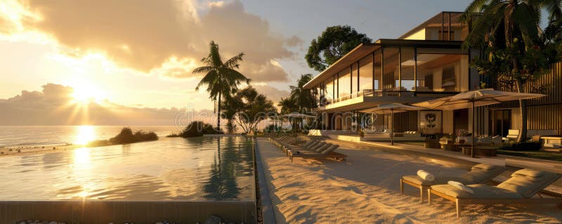 Luxurious Sunset Beach House Featuring an Infinity Pool and Breathtaking Ocean Views AIG59 Stock ...