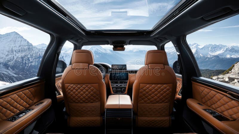 Luxurious SUV Interior with Landscape Mountain View Stock Image - Image ...