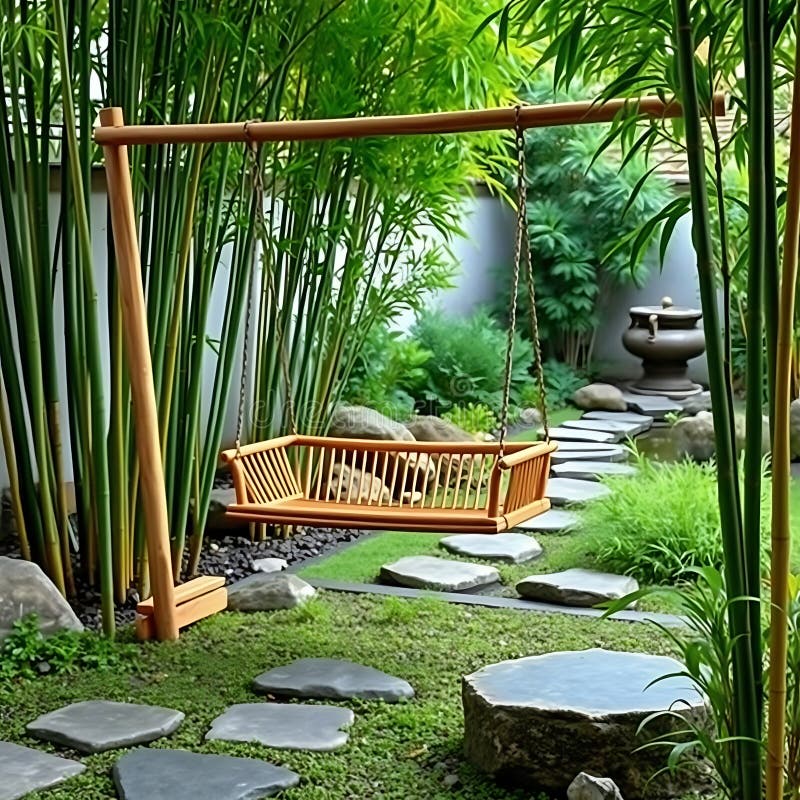 A Luxurious Swing Chair in a Sunroom with Large Glass Windows Filled ...