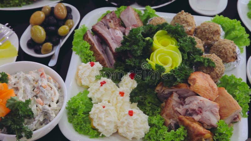 Luxurious Table Full of Food. Served Tables in Restaurant Stock Video ...