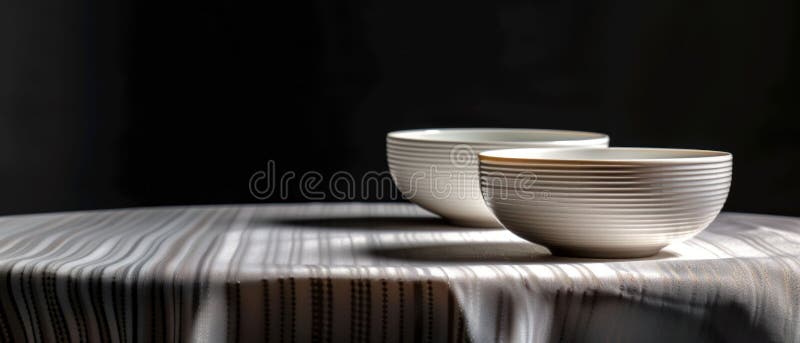 Luxurious Table with Tablecloth and Two Empty Bowls in Side View ...
