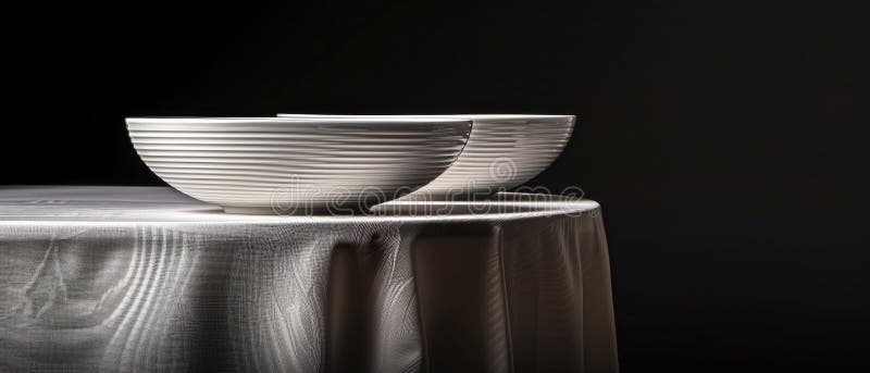 Luxurious Table with Tablecloth and Two Empty Bowls in Side View ...
