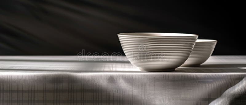 Luxurious Table with Tablecloth and Two Empty Bowls in Side View ...