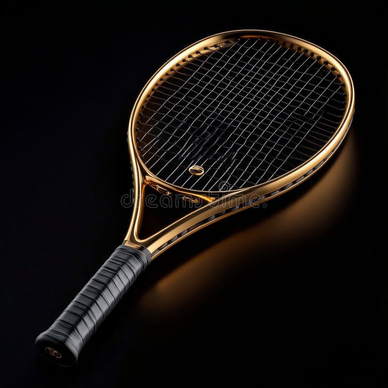 A Luxurious Tennis Racket is Positioned Elegantly on a Matte Black ...
