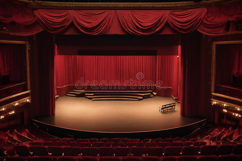 Luxurious Theater Auditorium with Empty Seats and Blank Stage, Red ...
