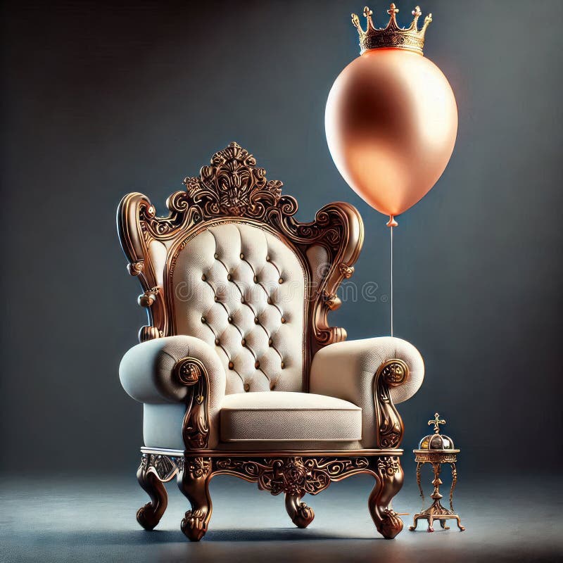 A Luxurious Throne with a Crown and a Balloon. Stock Photo - Image of ...