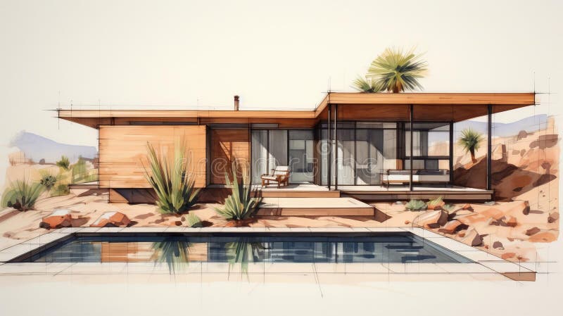 Luxury Tiny Home Design with Desert Oasis and Poolside Retreat Stock ...