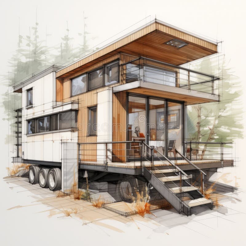 Luxurious Tiny House Sketch in the Woods Stock Illustration ...