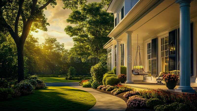 Luxurious, Traditional American Home with an Inviting Front Porch Stock ...