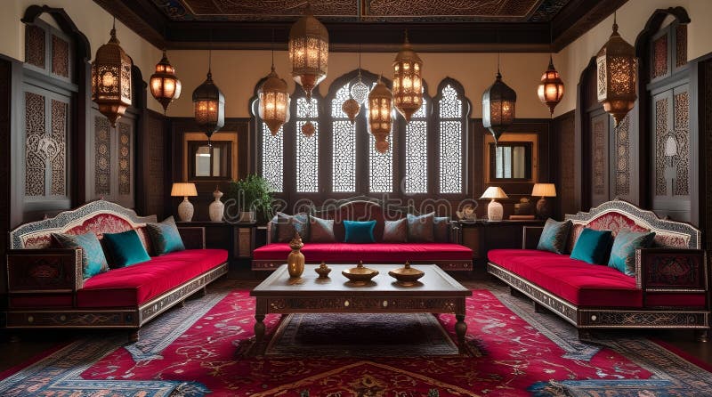 Luxurious Traditional Arabic Majlis with Ornate Decor Stock Image ...