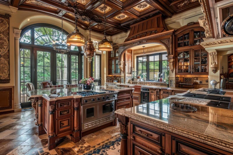 Luxurious Traditional Kitchen Featuring Ornate Woodwork and High End ...