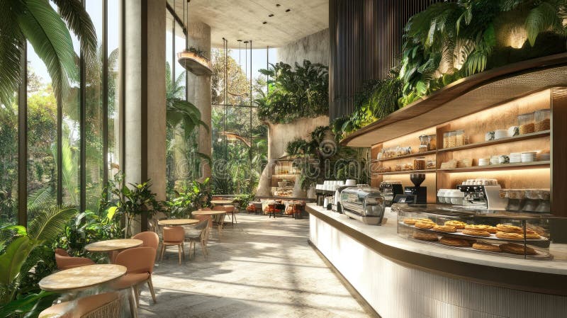 Luxurious Tropical Cafe Interior Design Stock Illustration ...