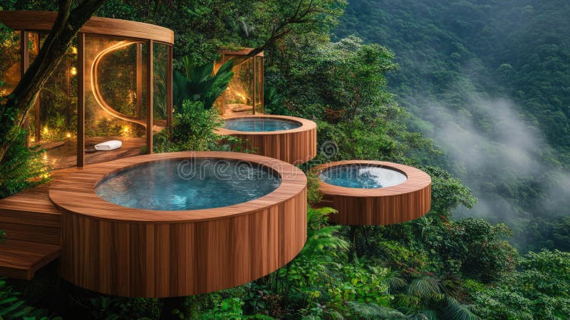 Luxurious Tropical Escape with Floating Infinity Pools in Lush Forested ...