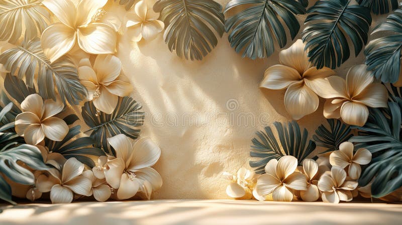 Luxurious Tropical Leaves and Flowers Create Serene, Elegant Backdrop ...
