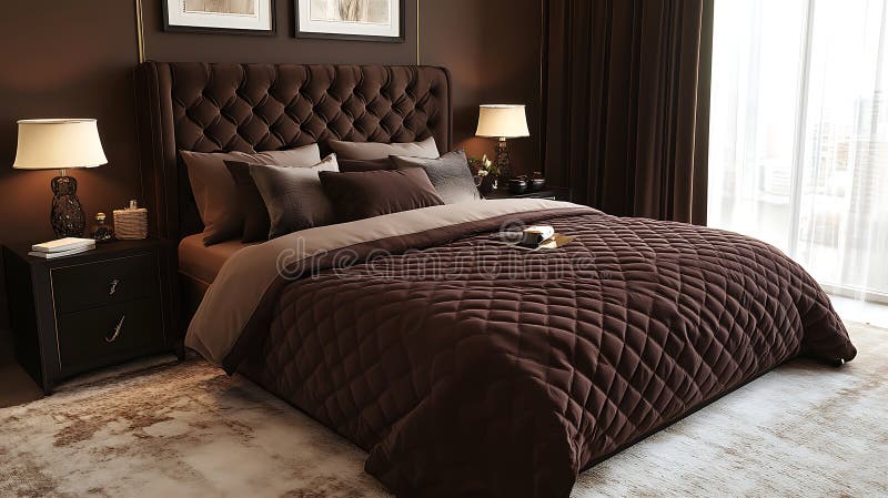 Luxurious Tufted Bed Bedroom Design Stock Photo - Image of pillows ...