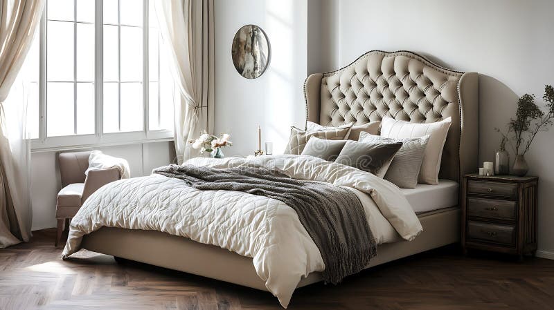 Luxurious Tufted Bed Bedroom Design Stock Photo - Image of bedroom ...